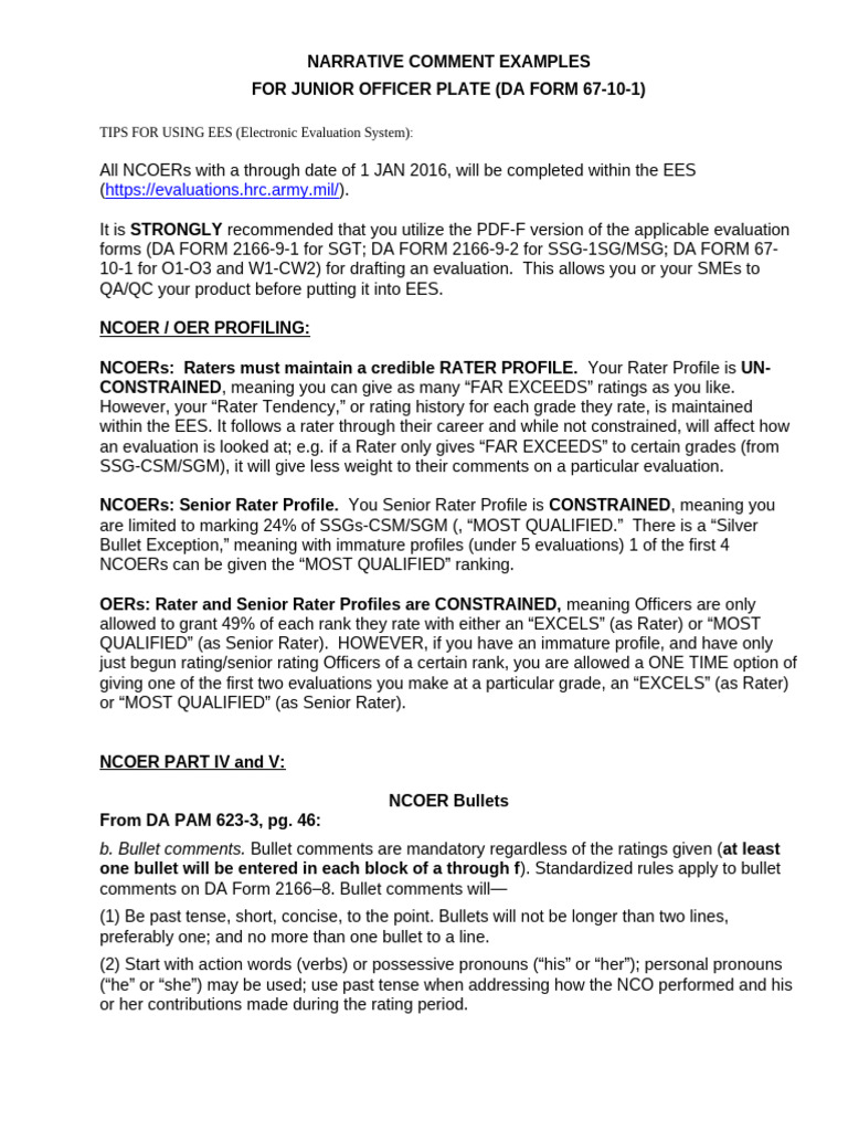 NCOER Bullets Examples New NCOER How To v6 | PDF | Sergeant | Non ...