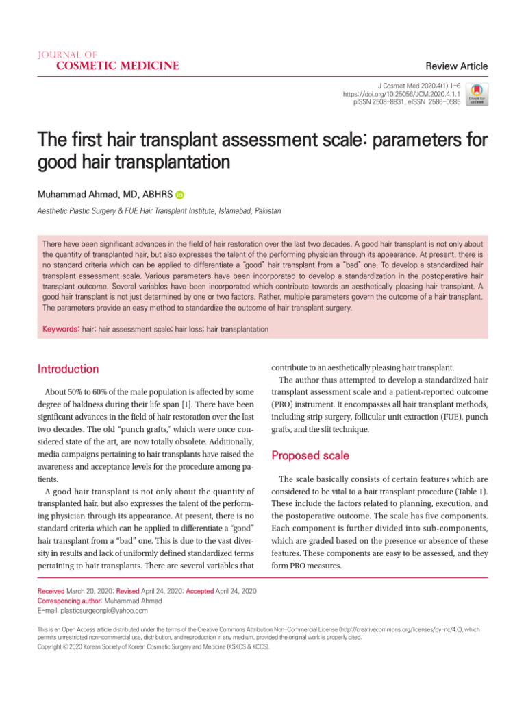 Standardized Hair Transplant Assessment | PDF | Integumentary System ...