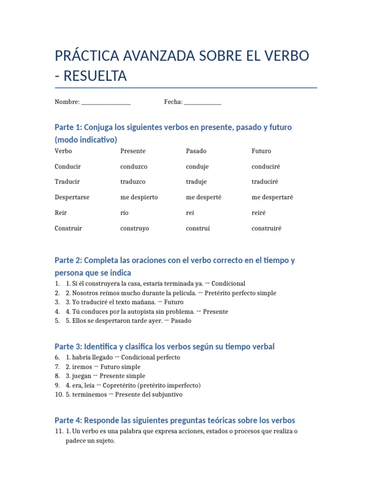 Practica Verbo Avanzada Resuelta | PDF