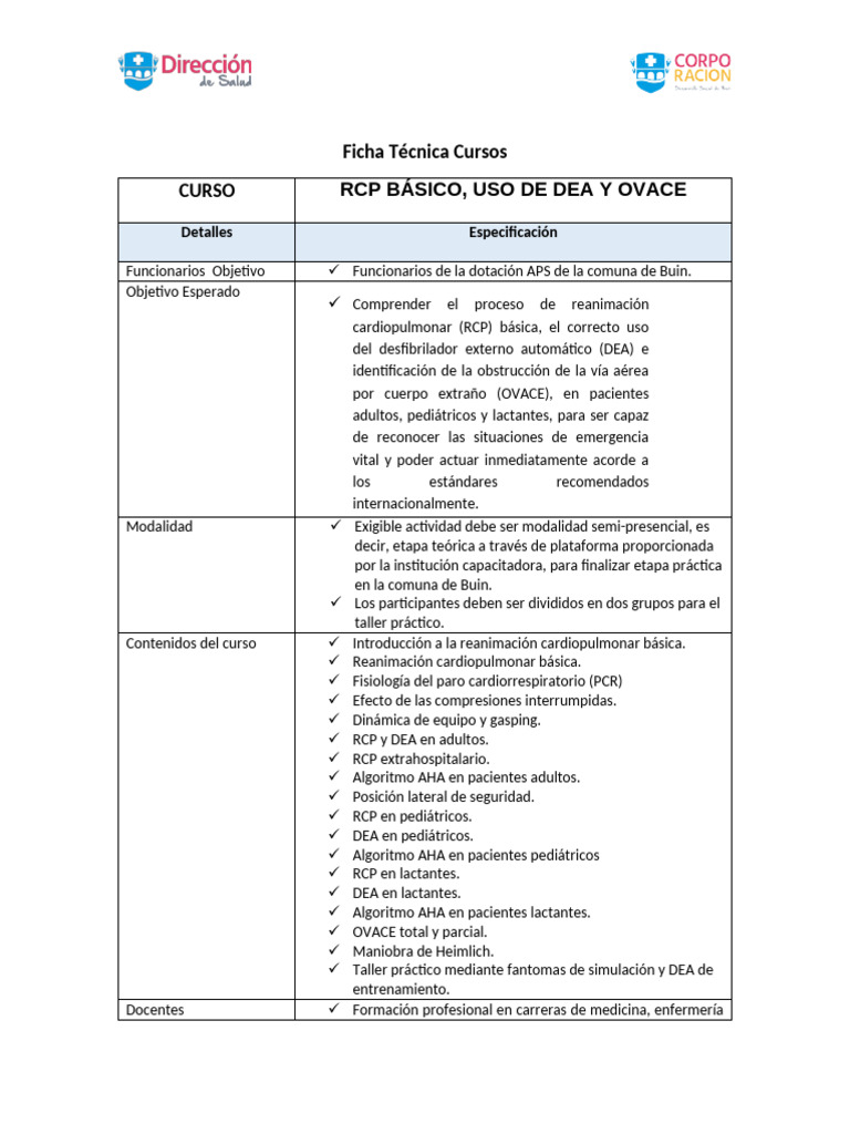 Ficha Tecnica RCP Básico - DeA - OVACE 2025 | PDF | Reanimación ...
