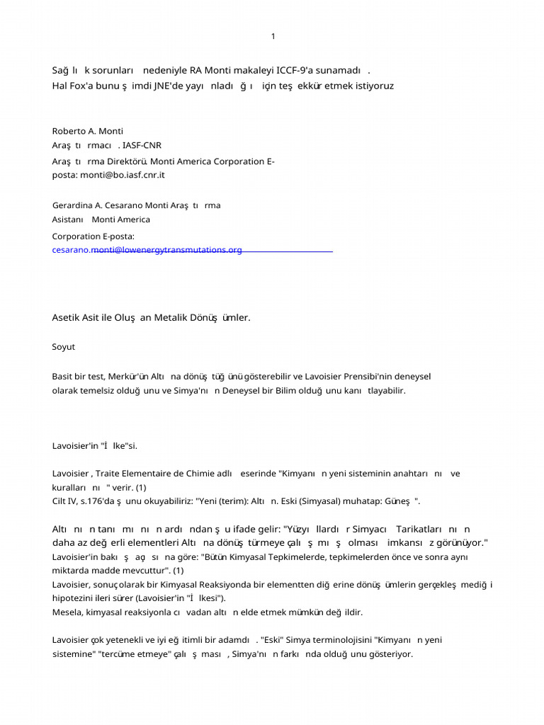 Metallic Transmutations by Acetic Acid | PDF