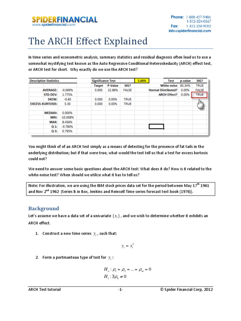 ARCH Effect Explained Excel PDF Time Series Statistical 