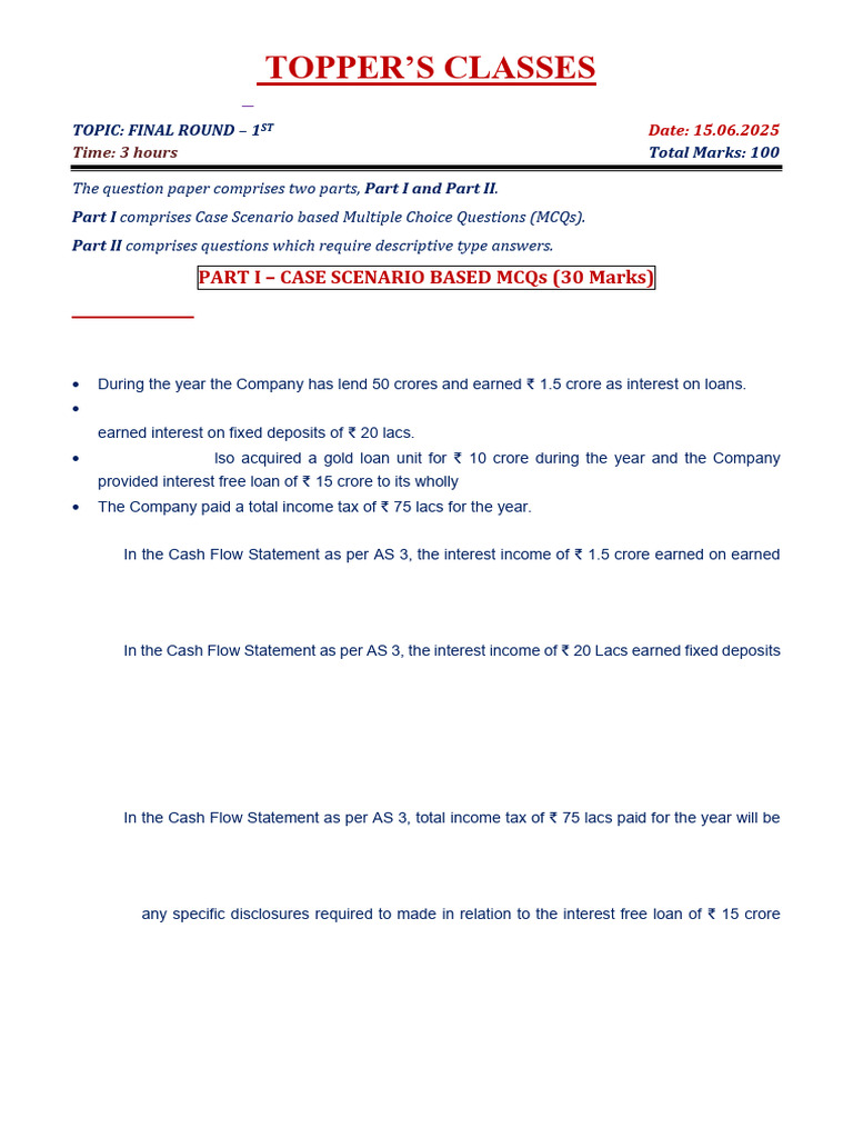 Topper'S Classes: Ca - Inter (Advanced Accounting) | PDF | Equity (Finance) | Expense