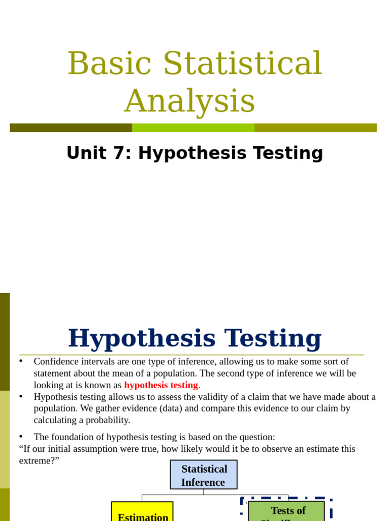 Unit 7 - Hypothesis Testing | PDF | P Value | Statistical Significance