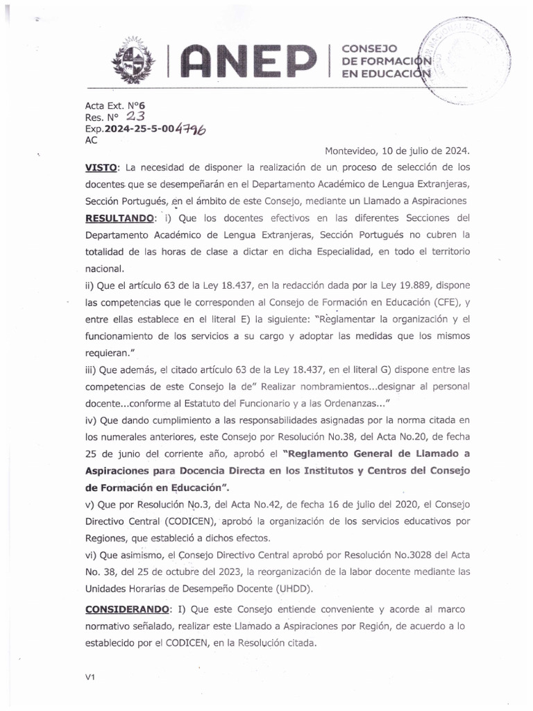AE6 R023 E 4796-24 Bases Particulares Llamado A Aspiraciones Dpto. Academico Leng Extranj ...