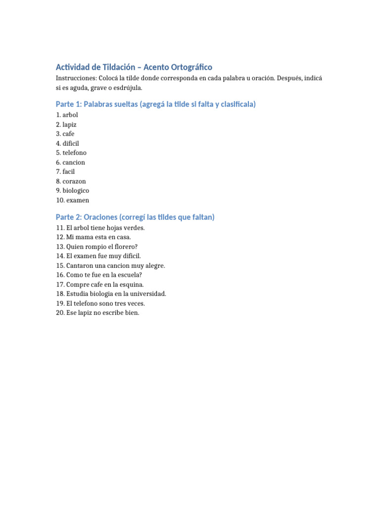 Actividad Tildes | PDF