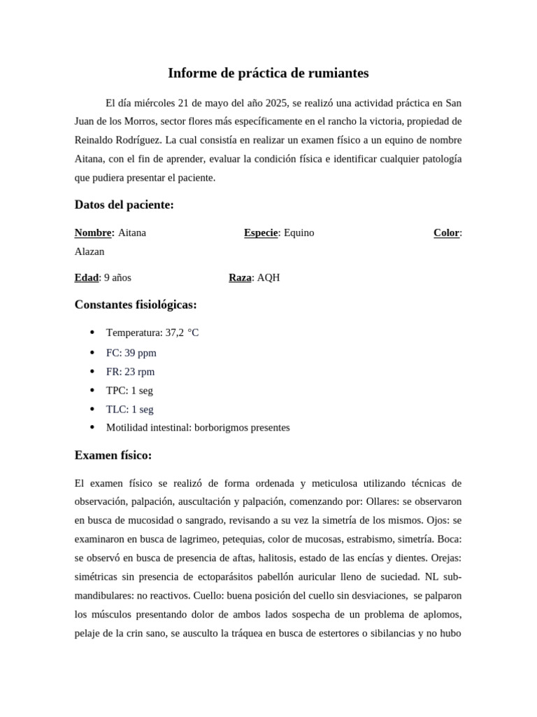Informe de Practica de Equinos | PDF | Herida | Especialidades Medicas