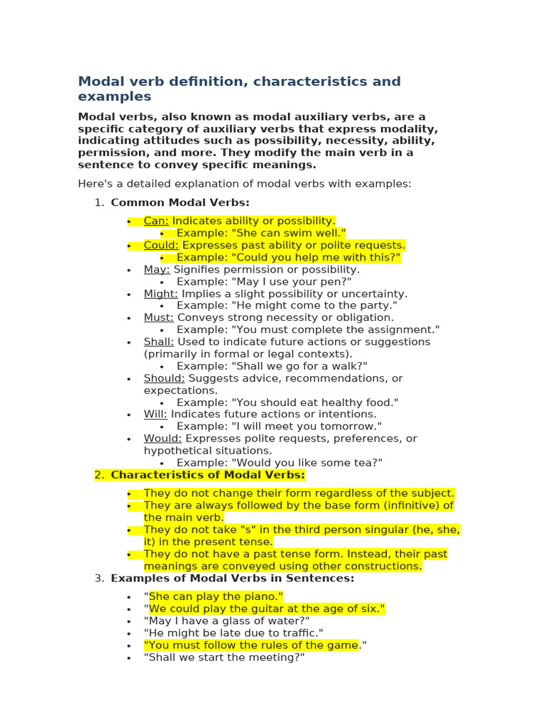 Understanding Modal Verbs and Their Uses | PDF