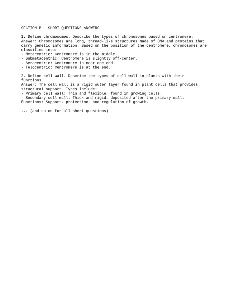 XI Botany Short Questions Answers | PDF