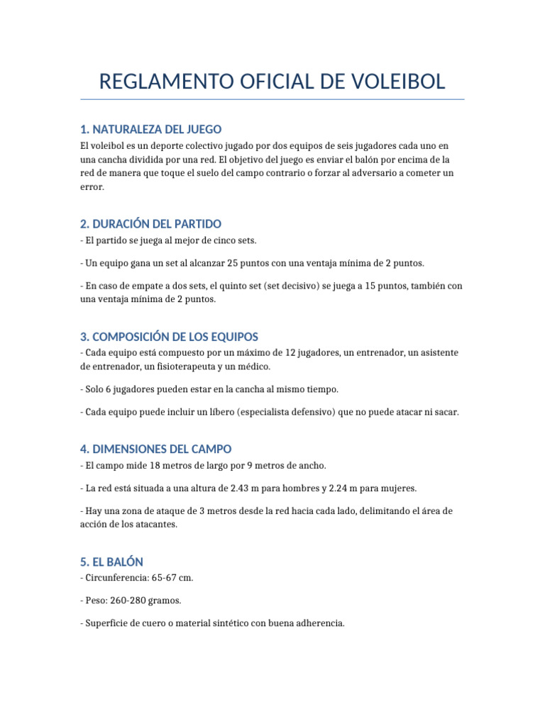 Reglamento Oficial de Voleibol | PDF | Vóleibol | Deportes