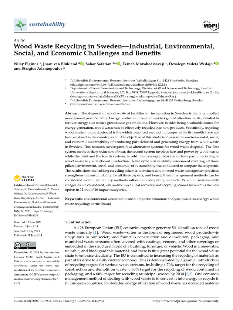 Wood Waste Recycling in Sweden-Industrial, Environmental, Social, and ...