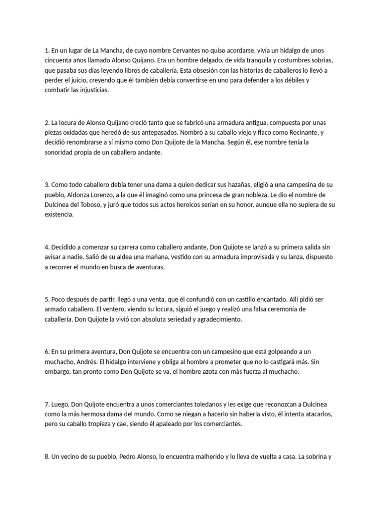 Resumen Don Quijote | PDF | Don Quijote