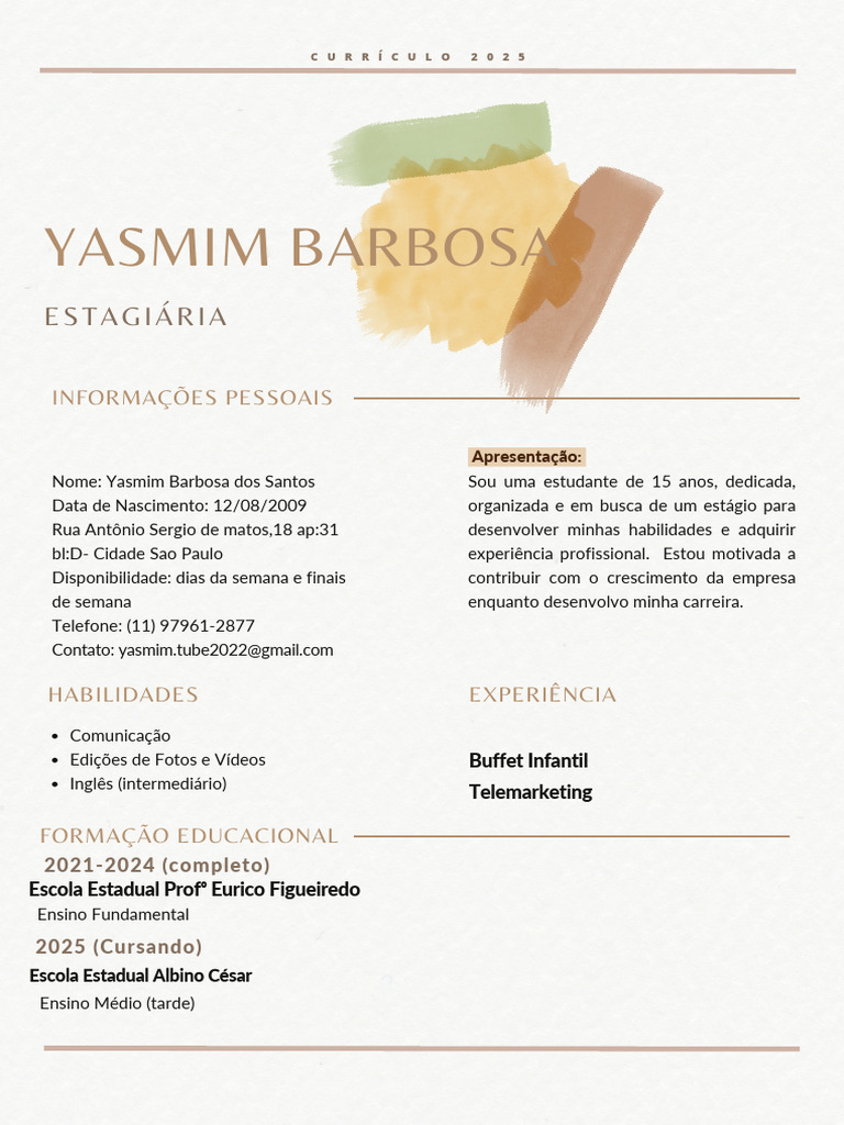 Currículo de Yasmim Barbosa | PDF