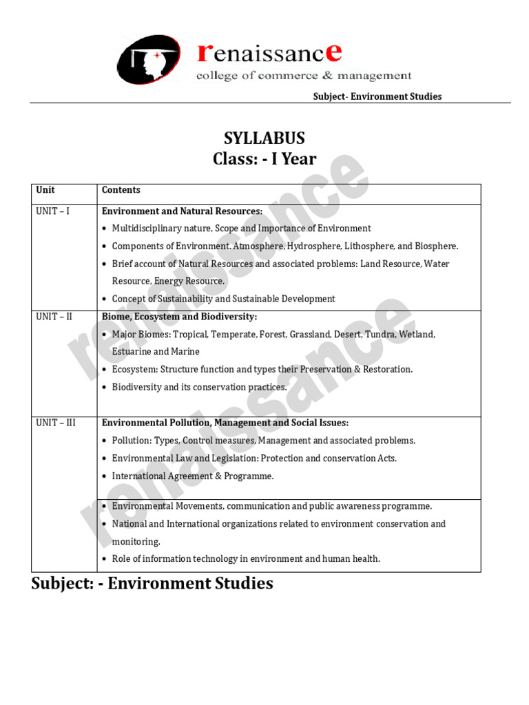 Environment Studies Syllabus Overview | PDF | Forests | Grassland