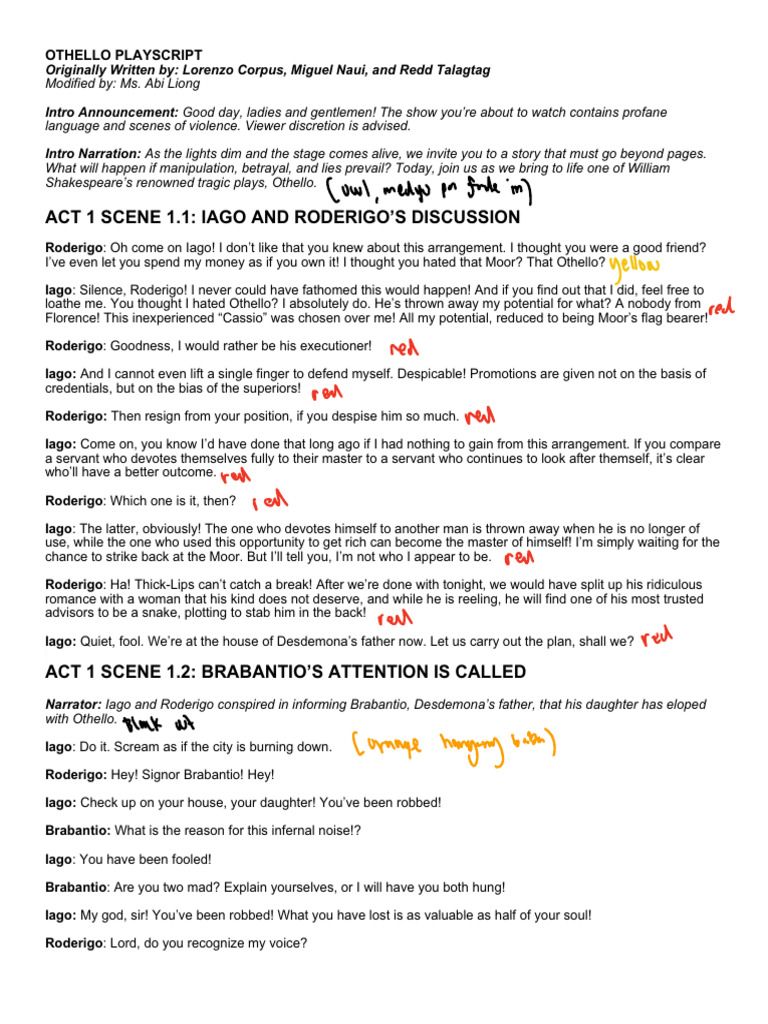 Othello Tecnical Script | PDF