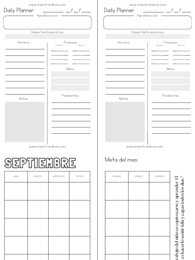 Daily Planner - Septiembre | PDF