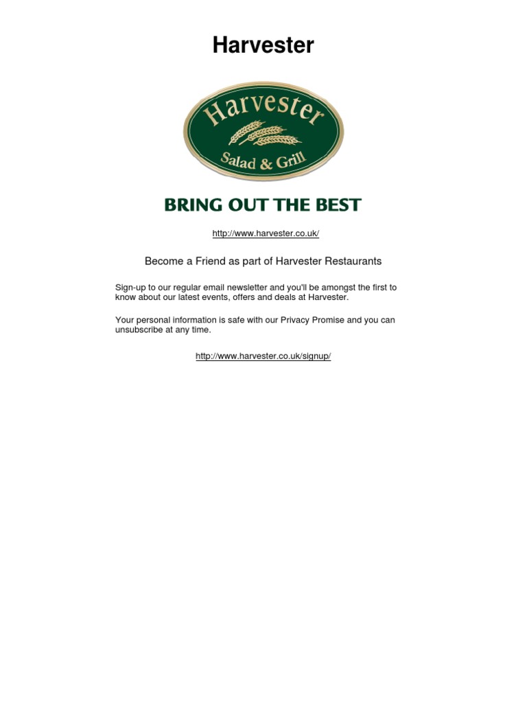 Harvester Main Menu | PDF | Hamburgers | Steak