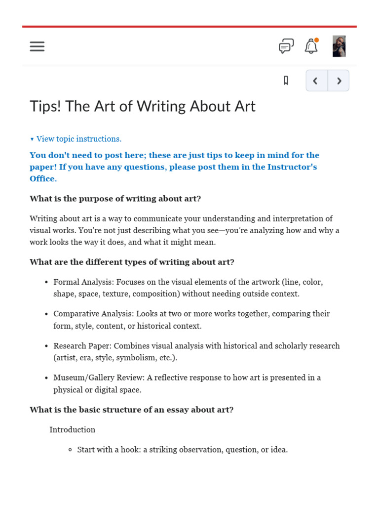 Tips! The Art of Writing About Art: View Topic Instructions | PDF ...