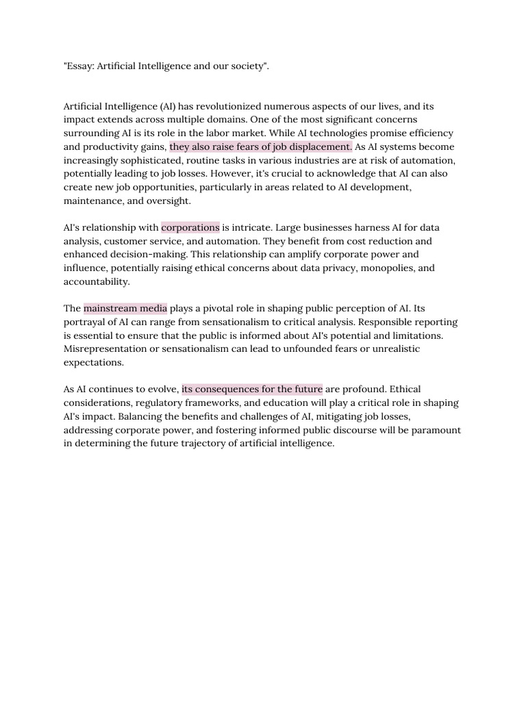 Essay On Artificial Intelligence | PDF