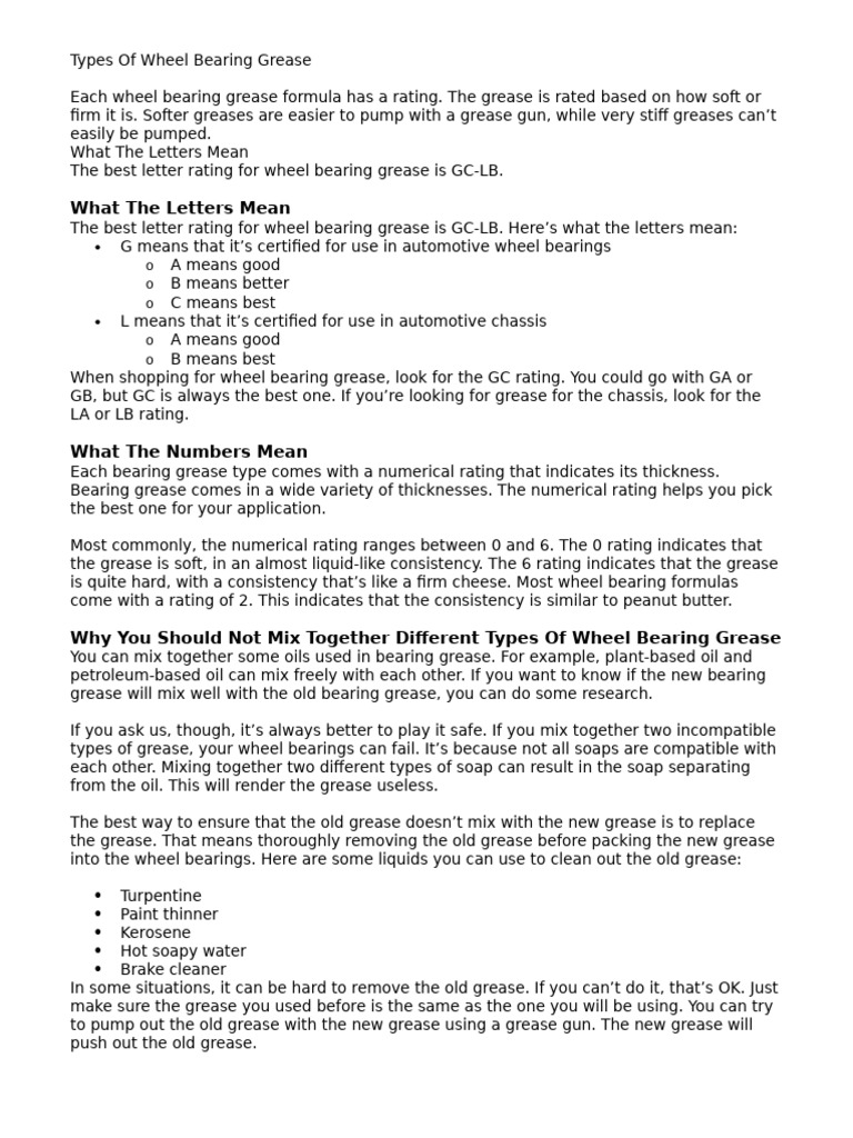 Wheel Bearing Grease Types and Ratings | PDF | Mechanical Engineering ...