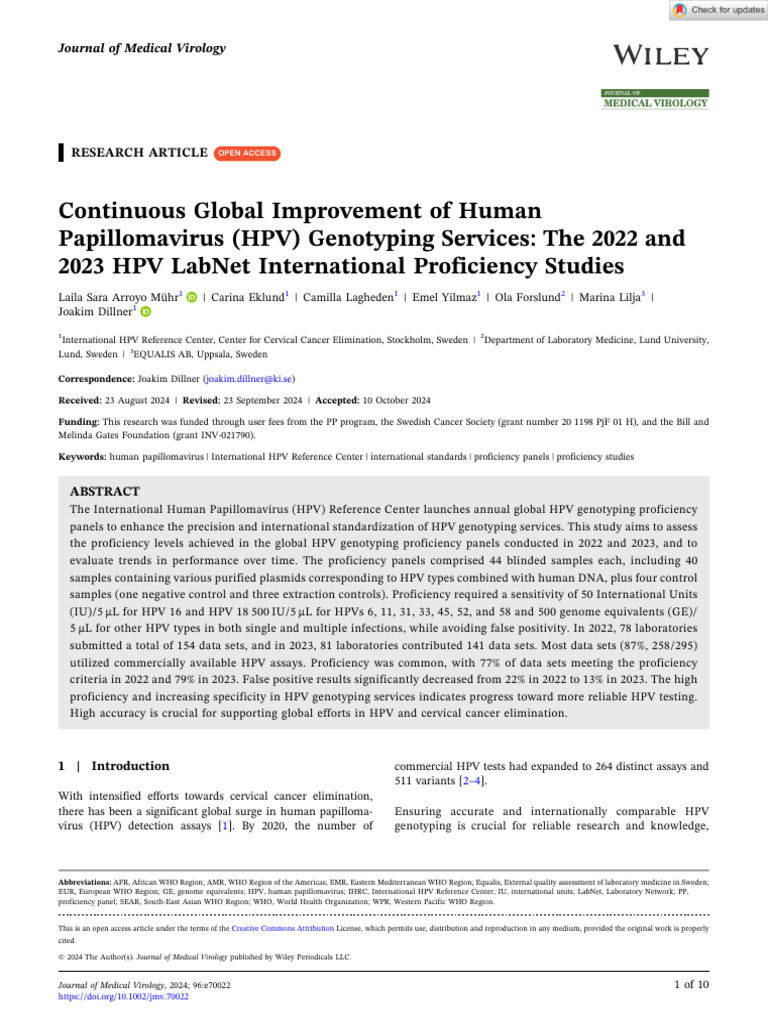 2022 and 2023 HPV Labnet International Proficiency Studies | PDF | Assay | Polymerase Chain Reaction