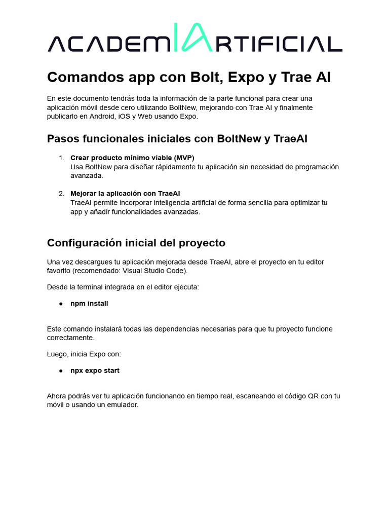 Comandos App Con Bolt, Expo y TraeAI | PDF | Aplicación movil | Smartphone