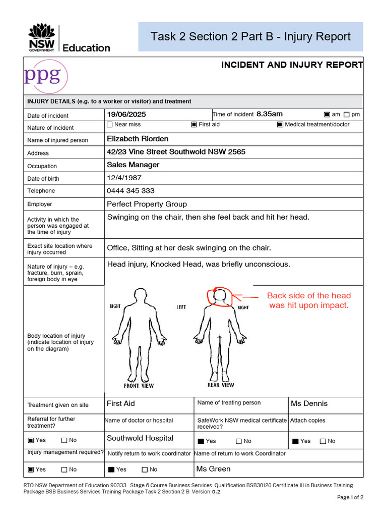 Task 2 Section 2 Part B - Injury Report | PDF | Injury