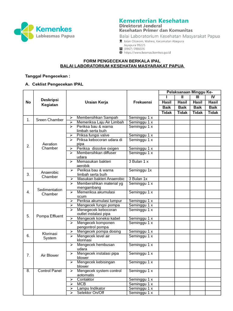 Form Pengecekan IPAL Labkesmas Papua-1 | PDF