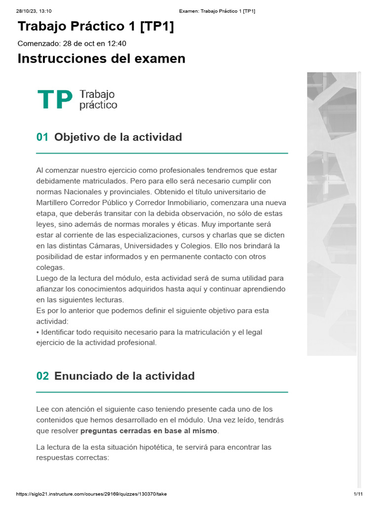 Examen - Trabajo Práctico 1 (TP1) PP3-CORRETAJE-95 | PDF