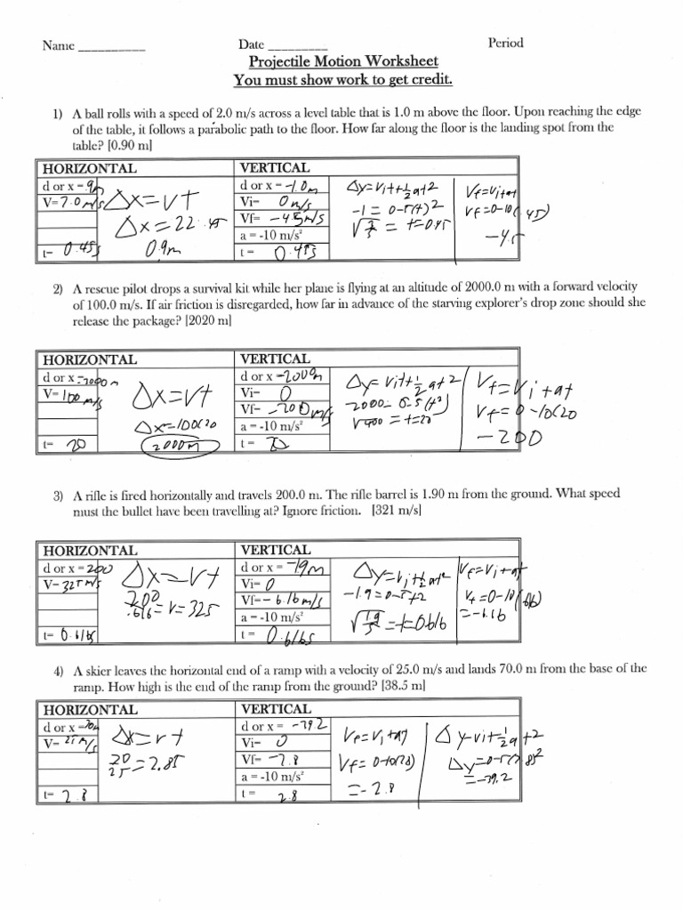 Projectile Motn WS1 | PDF
