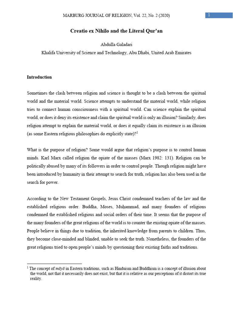 Creatio Ex Nihilo and The Literal Quran | PDF | Creationism | Genesis ...