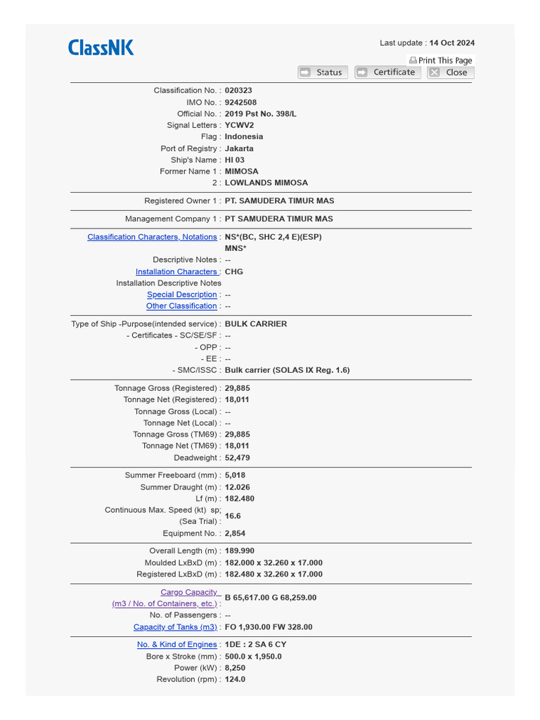ClassNK Register of Ships - M - S HI 03 (CNo.020323) | PDF | Tonnage | Ships