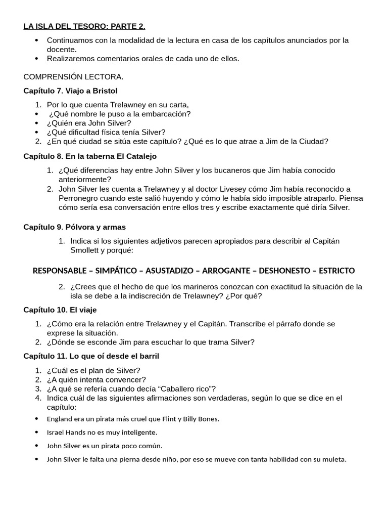 Actividades y preguntas: La isla del tesoro | PDF | Isla del tesoro