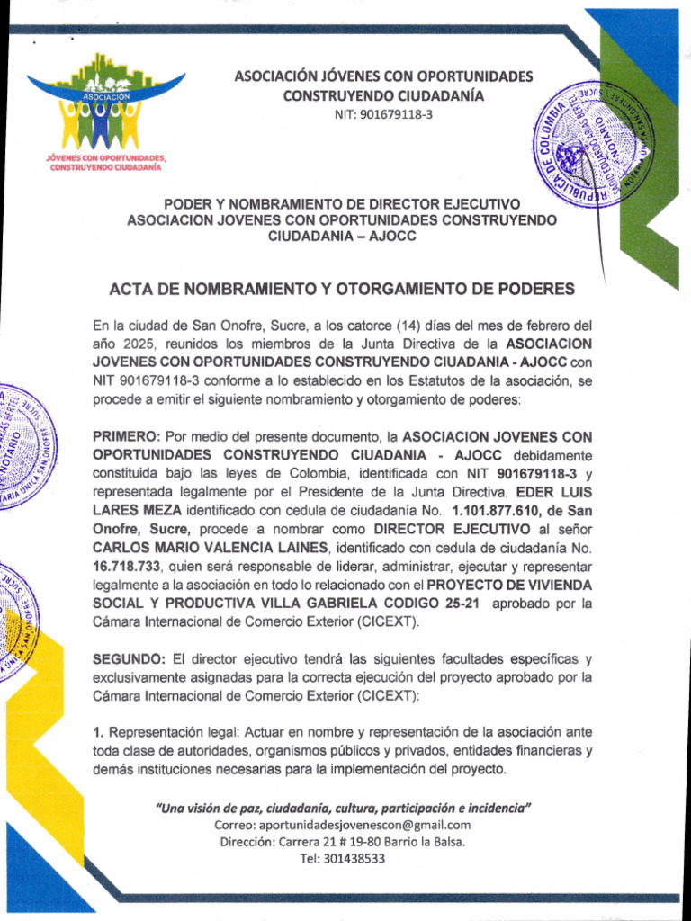 Acta de Nombramientos y Otorgamiento de Poderes | PDF