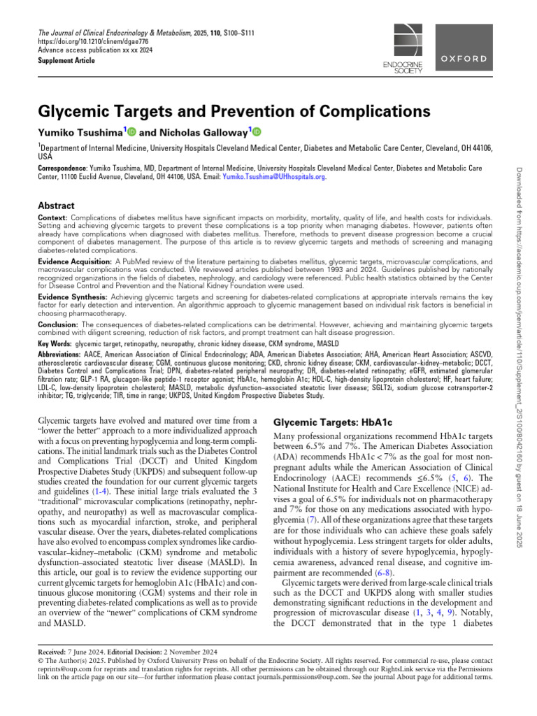 Glycemic Targets and Prevention of Complications | PDF | Diabetes ...