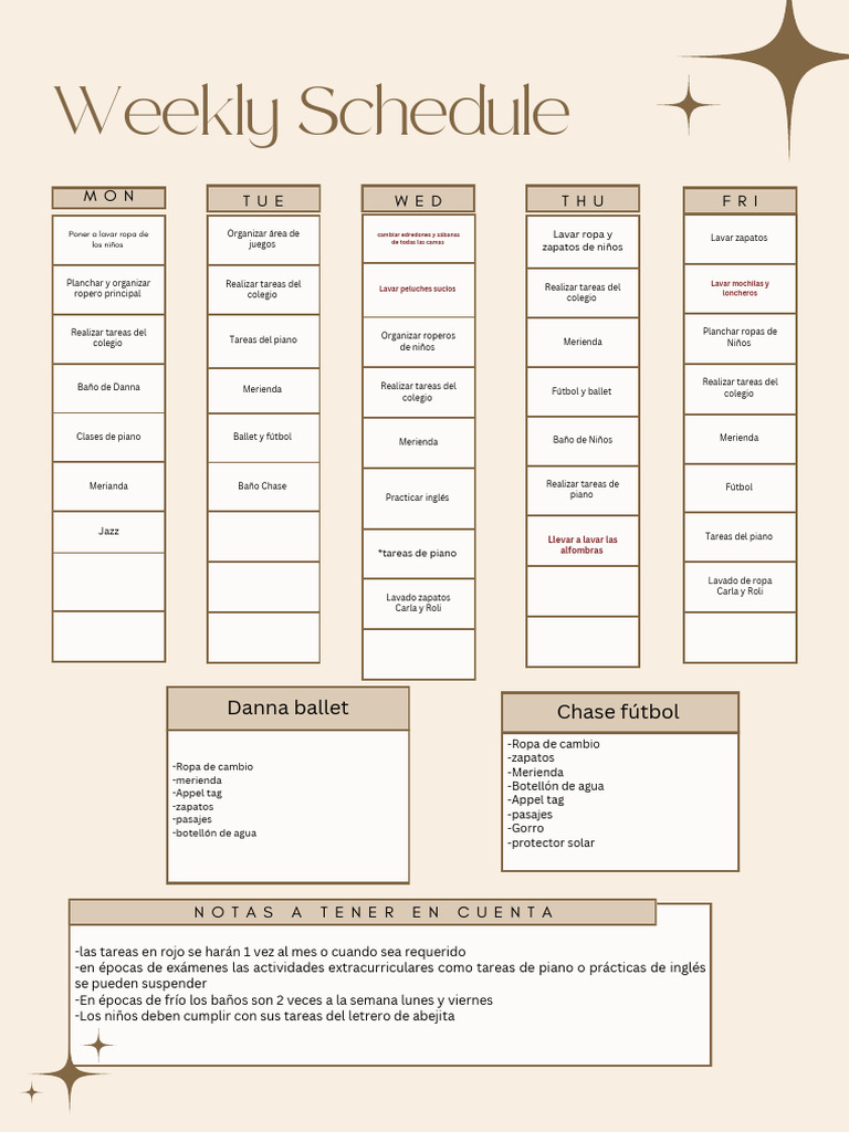 Weekly Schedule Document in Pastel Brown Elegant Style - 20250604 ...