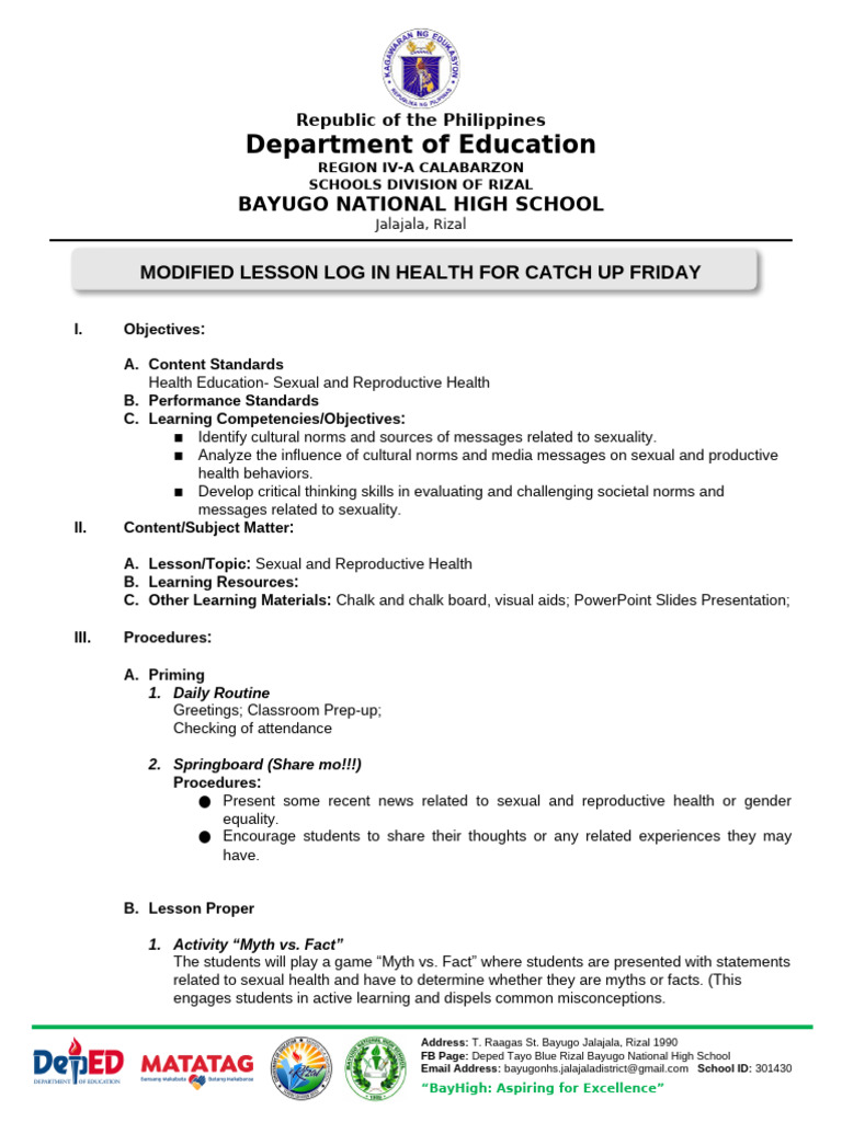 Sexual Health Lesson Plan for Students | PDF | Thought | Learning