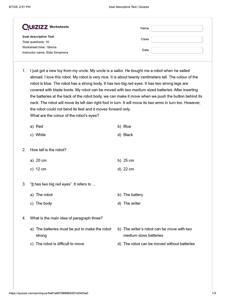 Descriptive Text Worksheets for Students | PDF