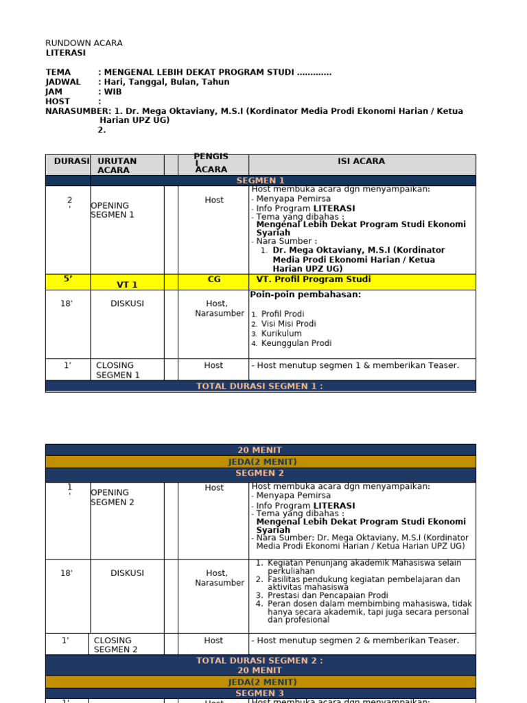 Draft Rundown Literasi Prodi 2025 | PDF