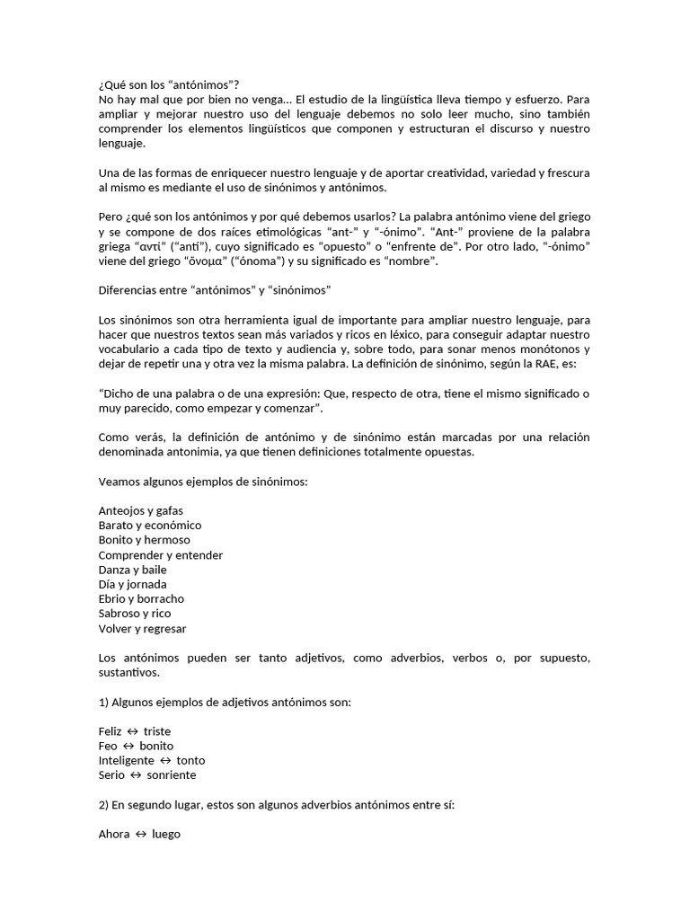 Clasificación de los antónimos lexicos | PDF | Palabra | Léxico
