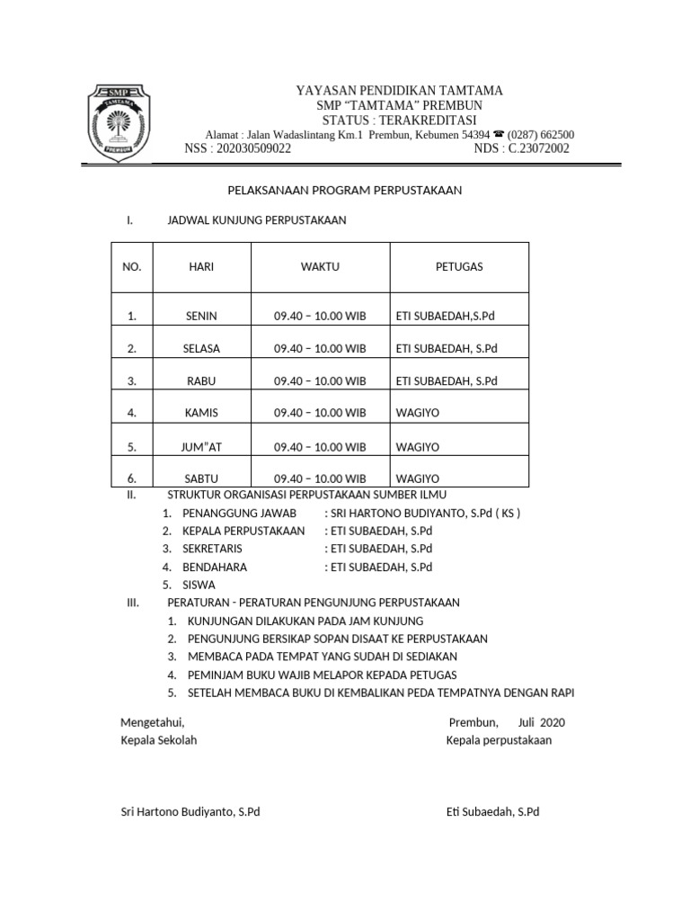 Pelaksanaan Program Perpustakaan | PDF