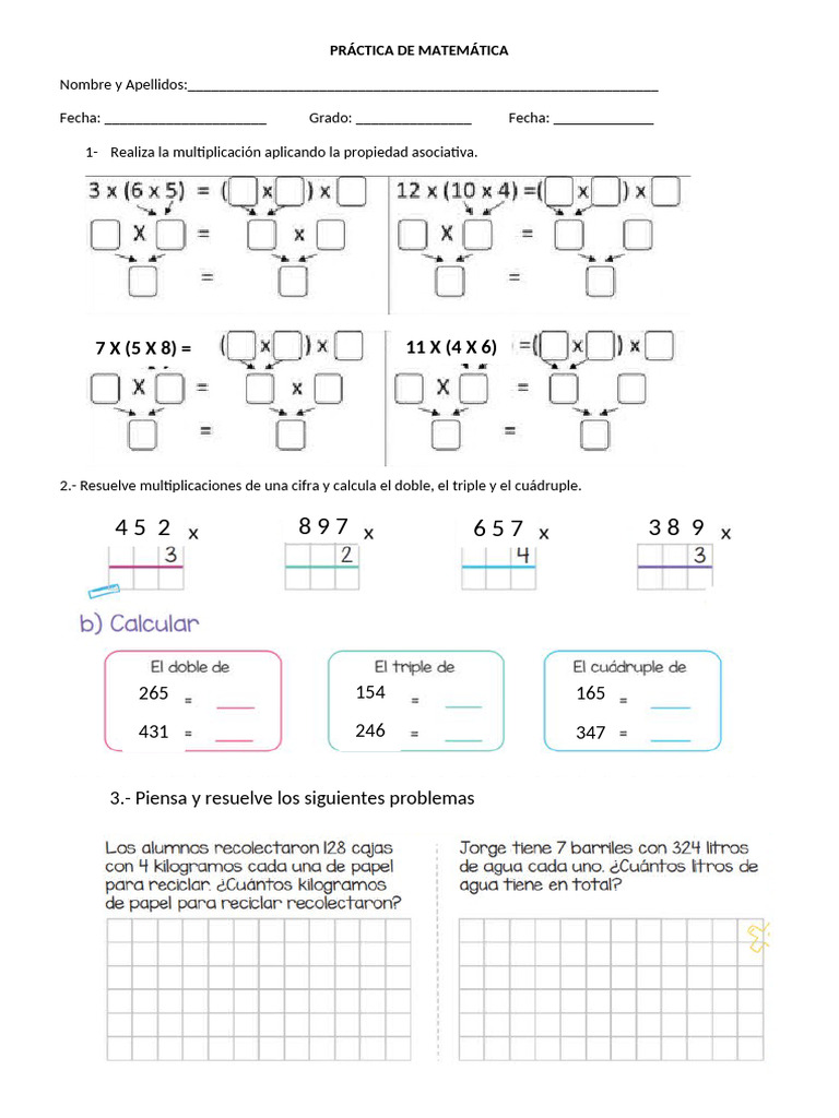 Práctica de Multiplicación para Estudiantes | PDF