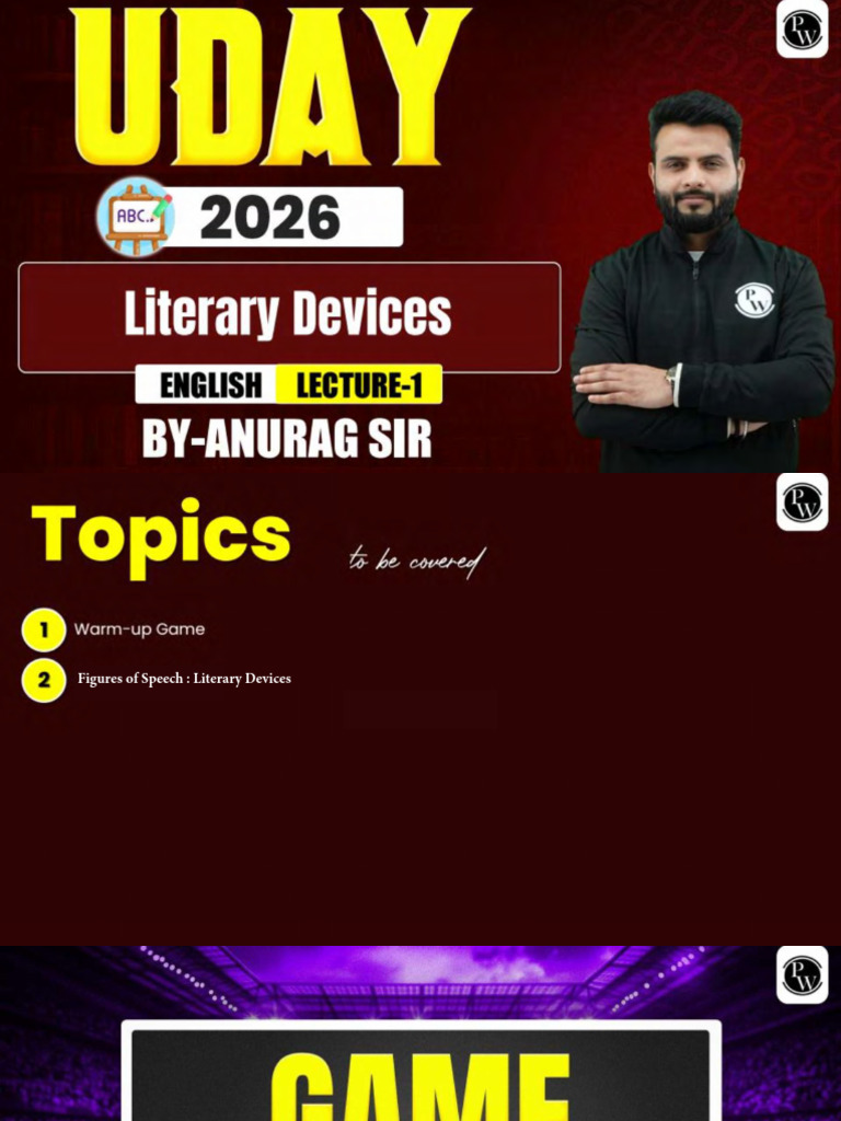 Figures of Speech 01 Literary Devices Class Notes Uday 2026 Class | PDF
