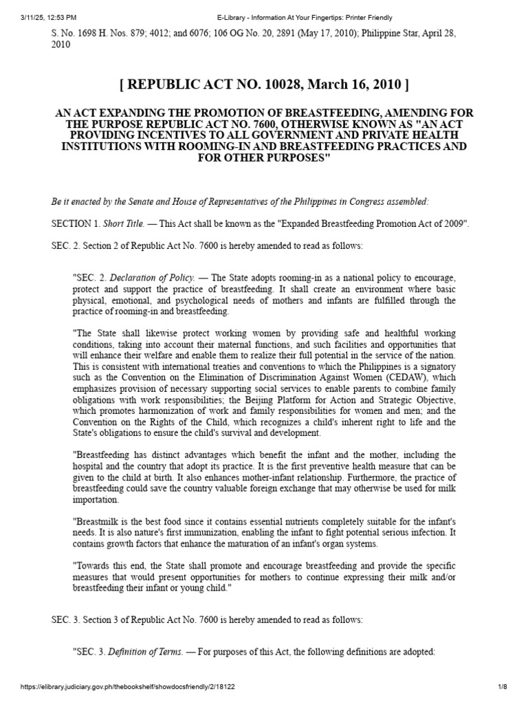 Ra 10028 - Expanded Breastfeeding Promotion Act of 2009 | PDF | Breast ...