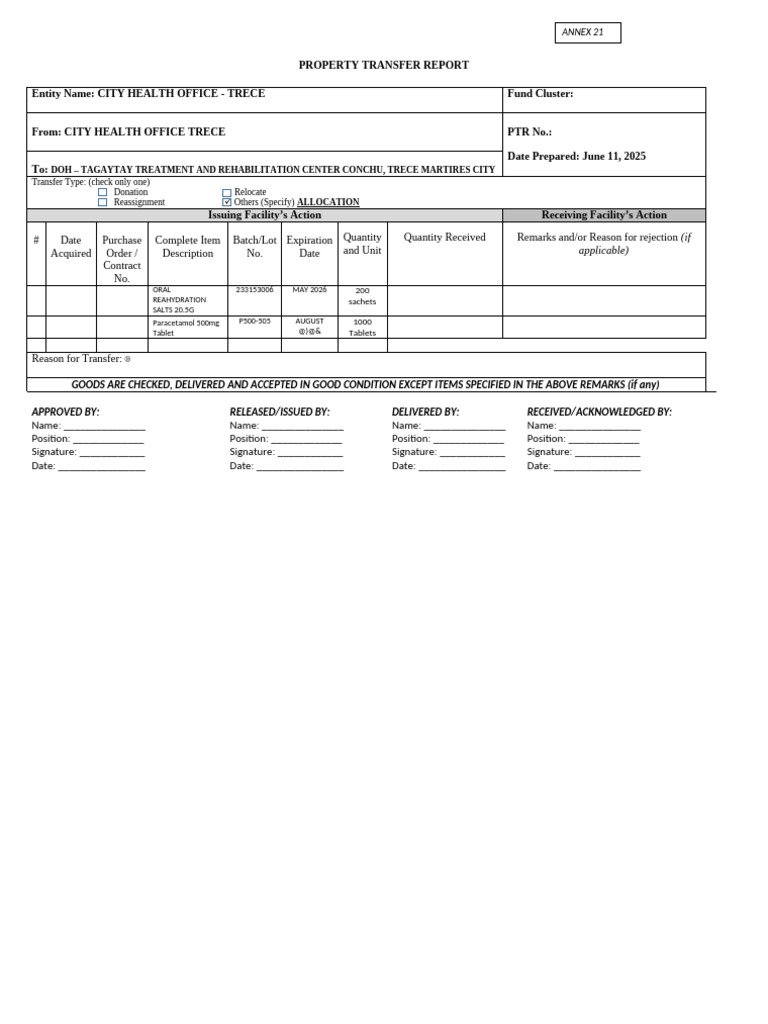 Annex 21 - Property Transfer Report (PTR) | PDF