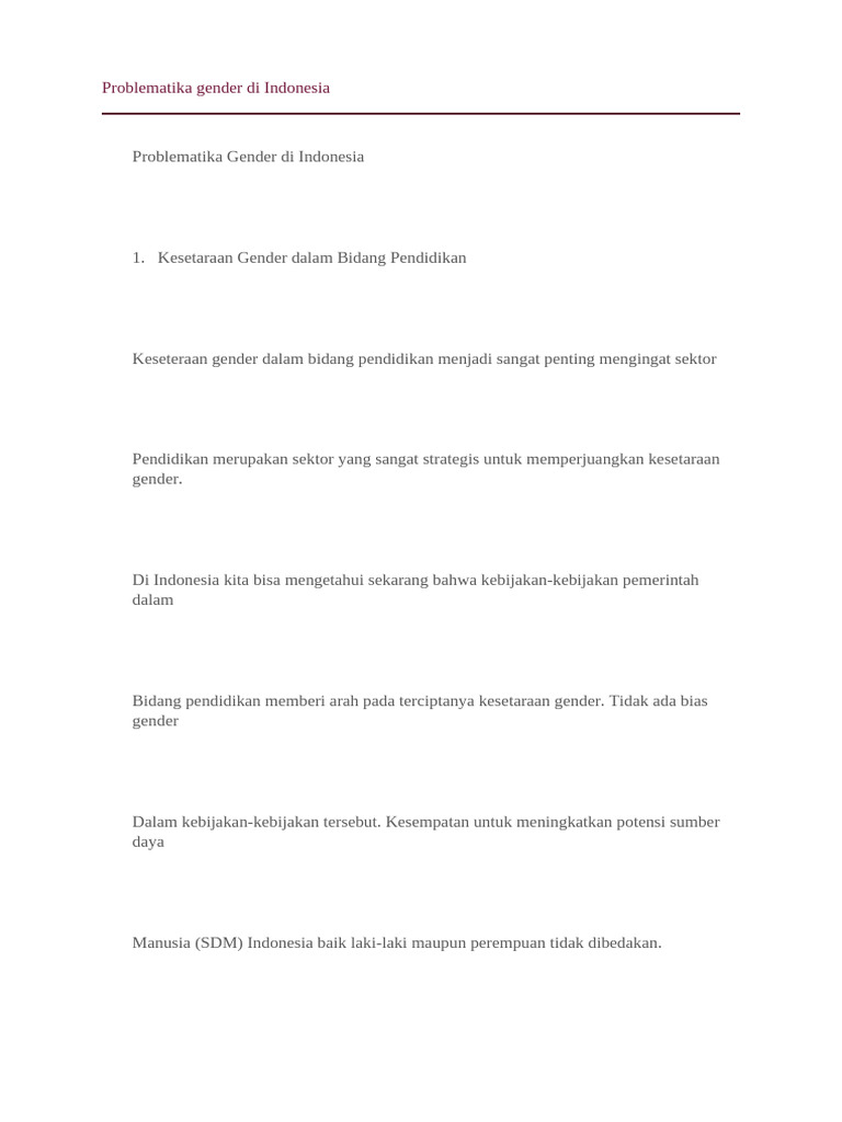 Kesetaraan Gender dalam Pendidikan Indonesia | PDF