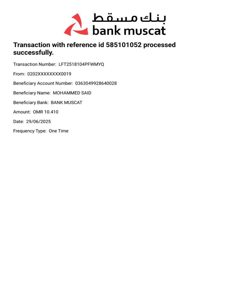 Successful Transaction OMR 10.41 Details | PDF