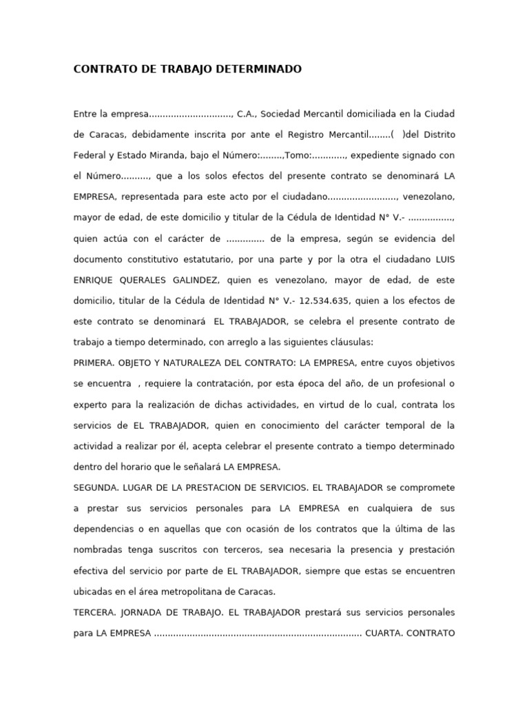 Contrato de Trabajo Determinado | PDF | Salario | Business