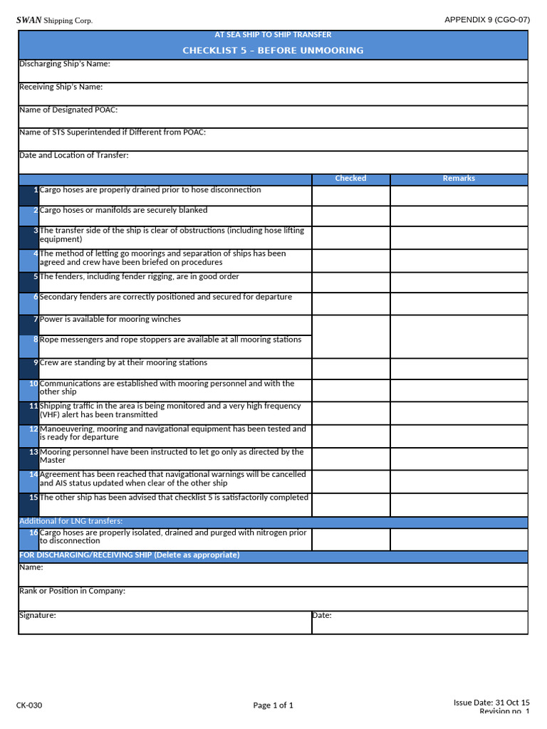 CK-030 STS Checklist 5 | PDF