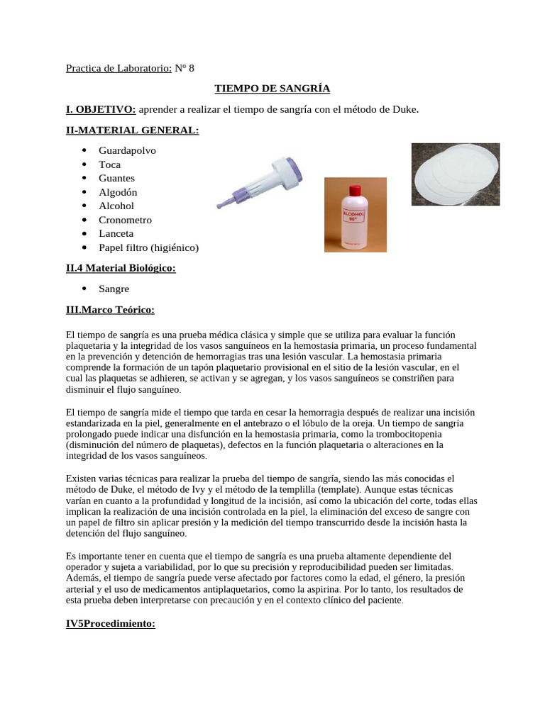 Tiempo de Sangría: Método de Duke | PDF | Plaqueta | Hemostasia
